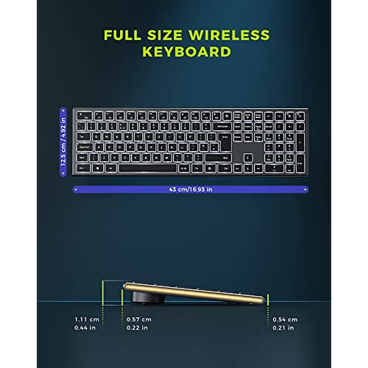 seenda Backlit Wireless Keyboard, 2.4GHz Ultra Slim Rechargeable Keyboard, Illuminated Wireless Keyboard for Computer, Laptop, Desktop, PC, Surface, Smart TV, Windows 10/8/7 (Black and Grey)