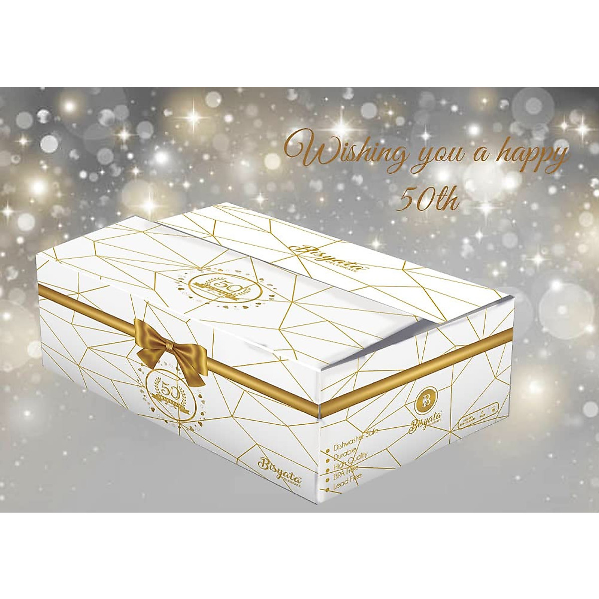 Bisyata 50th Birthday Shot Glass Gift Set for Women Men - 50 Birthday Party Decoration - 50th Gold Anniversary Table Decoration or Gift - 2oz Set of 6 - With Gift Box