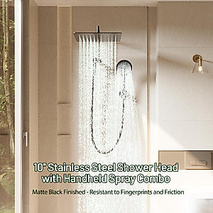 Kurpot Double Shower Heads with Handheld Spray Combo, 10" Stainless Steel Rain Shower Head with Handheld, 3+3 Shower Mode, 13" Adjustable Shower Extension Arm and 59" Long Shower Hose, Matte Black