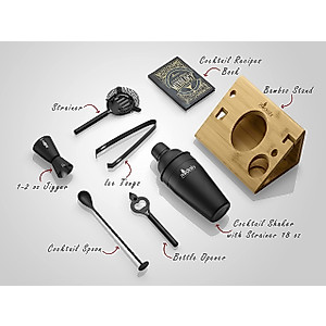 ROCKSLY Mixology Bartender Kit and Cocktail Shaker Set for Drink Mixing | Mixology Set with 6 Bar Set Tools and Bamboo Stand Makes It The Perfect Home Cocktail Kit | Complete Bartender Kit (Black)