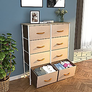 YITAHOME Fabric Dresser with 8 Drawers, TV Stand for Bedroom, Living Room, Hallway, Closets & Nursery - Sturdy Steel Frame, Wooden Top & Easy Pull Fabric Bins (Beige)