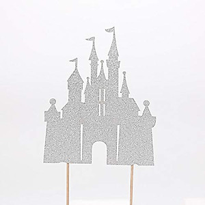 Flairs New York Happy Birthday Decorations Cake Toppers Party Props (Pack of 1 Cake Topper, Silver Glitter Princess Castle)