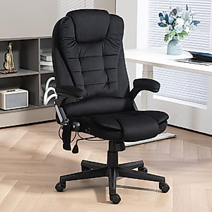 HOMCOM 6 Point Vibrating Massage Office Chair with Heat, Velvet High Back Executive Office Chair with Reclining Backrest, Padded Armrests and Remote, Black