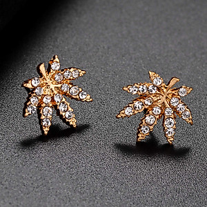 Lux Accessories Marijuana Leaf Pave Crystal 420 Weed Pot Stud Earrings