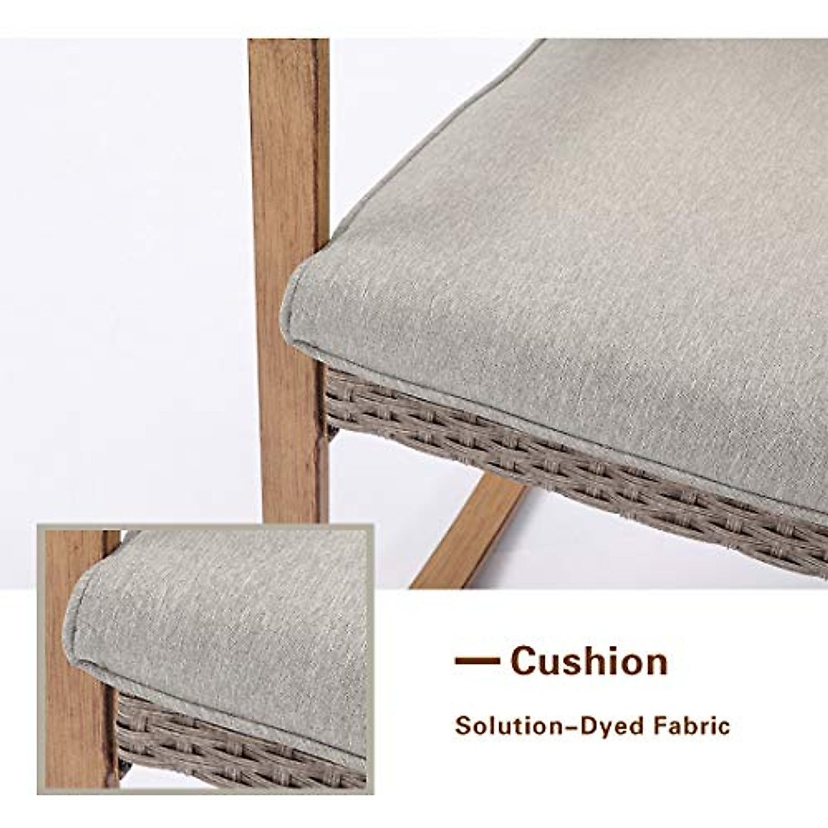 AQUILLA 3 Pieces Rocking Chairs Table, 350lb Capacity Outdoor Patio Furniture Set Woodgrain w Grey Cushions and Round Glass Top Desk for Garden, Porch, Backyard