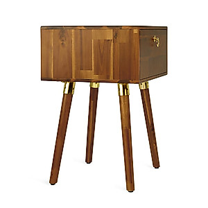 Bme Alden Solid Wood Nightstand/Side Table/End Table, Fully Assembled, with 1-Drawer for Mid Century Bedroom and Living Room, (12mm), Caramel