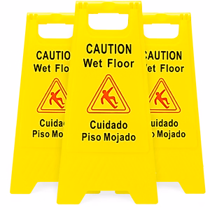 Bolthead Industrial Caution Wet Floor Signs | 2-Sided Bilingual Warning, Piso Mojado | Slip & Fall Accident Prevention | 3 Pack