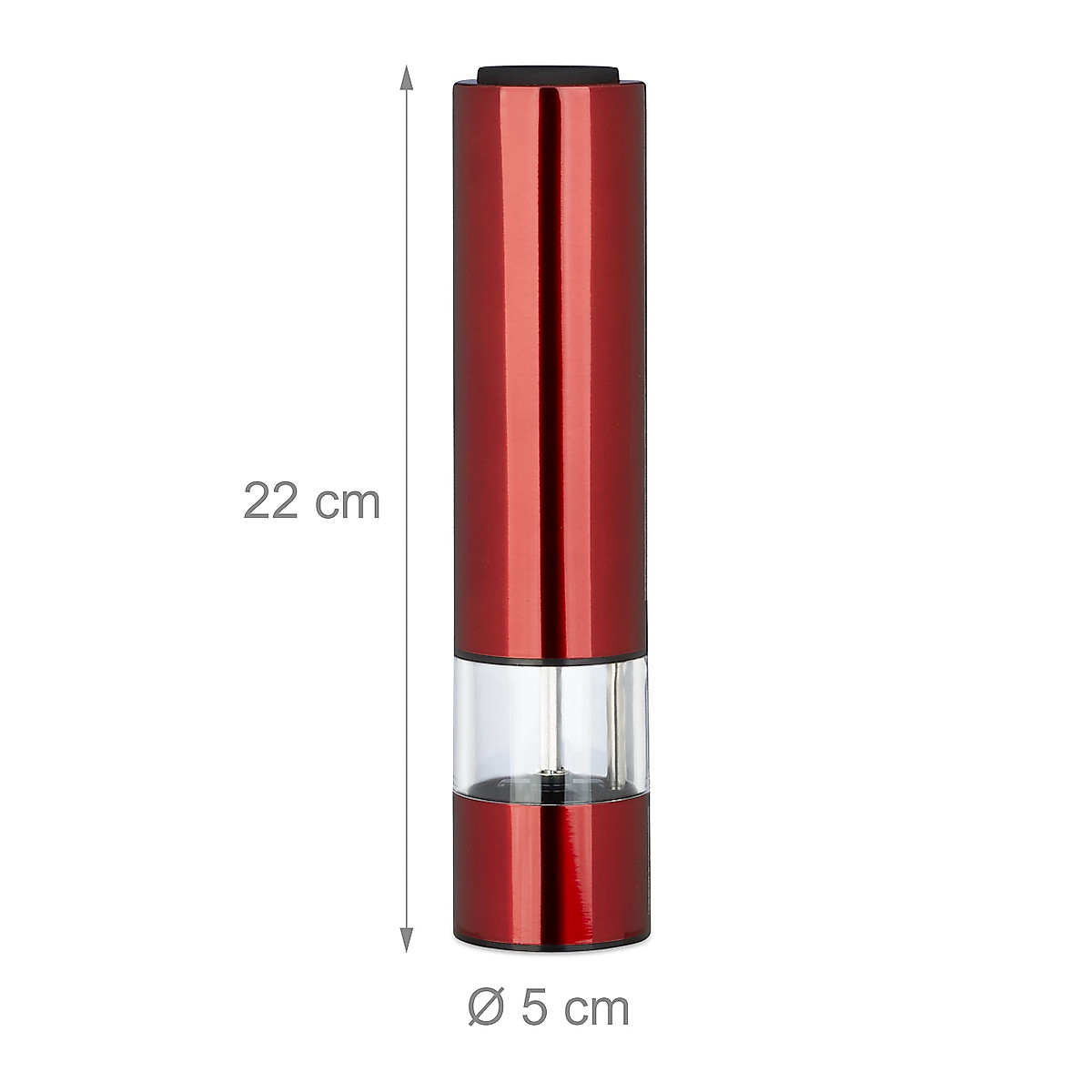 Relaxdays Electrical Pepper Mill, Set of 2, Stylish, LED Light, Spice Shaker, Stainless Steel, Battery-Operated, Red