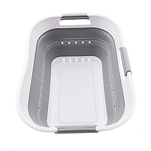 SAMMART Collpasible Laundry Basket (19L Collapsible Laundry Basket with Holes (White/Grey))
