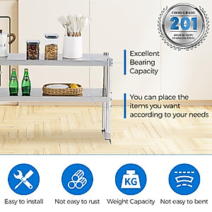 KUARBARR Stainless Steel Double Overshelves 2 Tier Overshelf for Prep & Work Table 12 x 72 Inches Height Adjustable Commercial Overshelf in Restaurant Kitchen Home