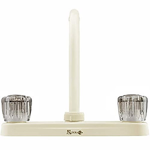 Dura Faucet DF-PK210S-BQ Hi-Rise RV Kitchen Sink Faucet with Smoked Acrylic Knobs (Bisque Parchment)