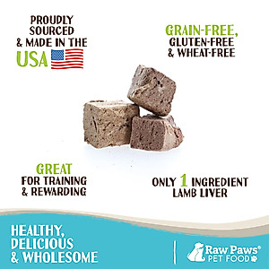 Raw Paws Freeze Dried Lamb Liver Treats for Dogs & Cats, 4-oz - Lamb Dog Treats Made in USA - Lamb Puppy Treats for Training - Liver Dog Treats - Cat Liver Treats for Dogs - Freeze Dried Dog Treats