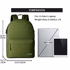 SUPACOOL Casual Laptop Backpack for Men and Women, Backpack for College, USB Charging Port, Lightweight Pack Back(Olive)