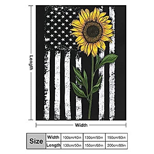 Moveise American Flag Flannel Throw Blankets Vintage USA Flag Sunflower Fuzzy Blankets Warm Lightweight Bed Throws 56"x45" Inches