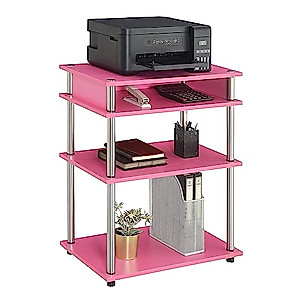 Convenience Concepts Designs2Go Tools Shelves 23.75"-Contemporary Modern Storage Printer Stand for Office Organization, Pink/Chrome