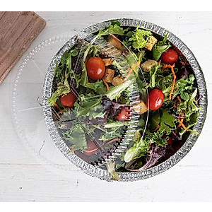 Mr Miracle Pack of 40 Disposable Aluminum Foil Pans with Clear Lids –8 Inch Circular Aluminum Pans, Ideal for Baking, Storing, Heating, Serving - Round Foil Pans with Lids