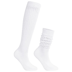 Century Star Womens Knit Knee High Socks 3 Pairs Womens Cotton Scrunch Socks Long Slouch Socks 80s Boot Socks Women 3 White One Size