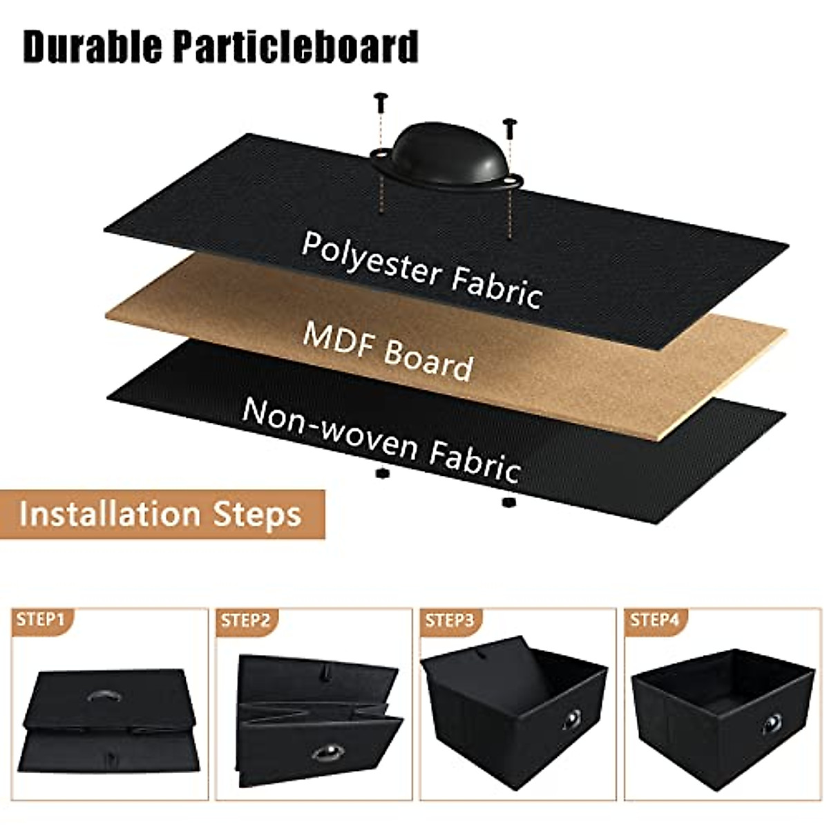 Furologee 6 Drawer Dresser Fabric, Double Shelf Black Closet Organizer Storage Tower Unit for Bedroom, Living Room Entryway, Rustic Bins, Sturdy Metal Frame