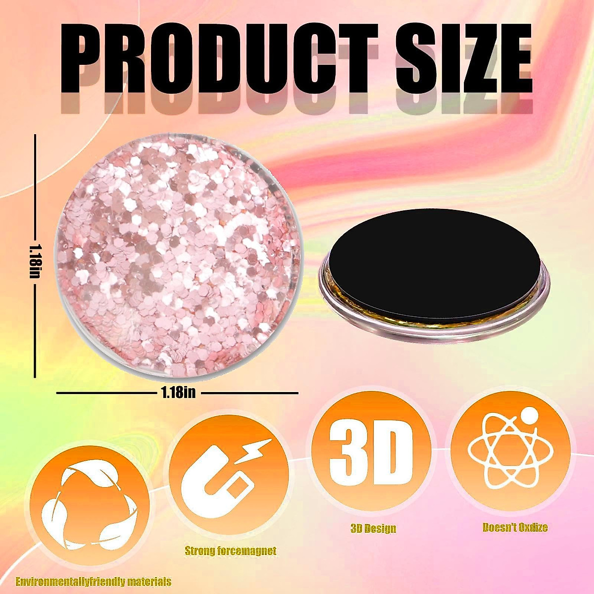 OQUYDEA Sparkling Glass Magnets - 12 Pcs Crystal Strong Fridge Magnets for Office, Whiteboard, Cabinet and Dishwasher Decoration, (Pink)…