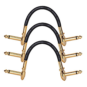EX Guitar Patch Cables 1/4 Inch Right Angle Plugs 6 Inch Patch Cable - Low Profile Patch Cords to Maximize Your Pedalboard Space - 3 Pack/Gold