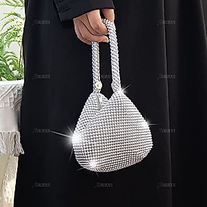 AUEAR, Triangle Bling Sequins Zipper Pouch Mini Size Women's Evening Clutch Bag Luxury Full Purse Sparkly Handbag for Prom Cocktail Party Wedding Engagement Silver