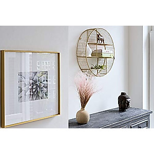 kimisty Gold Round Wall Shelf, 20 Inch Extra Large, Circular Bathroom, Bedroom Floating Shelves, Circle Brass Geometric Wall Art, Boho Metal Wire Mesh Sconce & Crystal Shelf