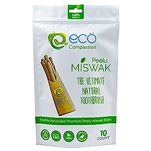 10 Peelu Miswak Sticks for Teeth by Eco Compassion, 100% Natural Toothbrush | Eco Friendly Sewak Chewing Stick | Best Natural Teeth Whitening Pen | Whiter, Fresher Breath | A Healthy Manual Toothbrush