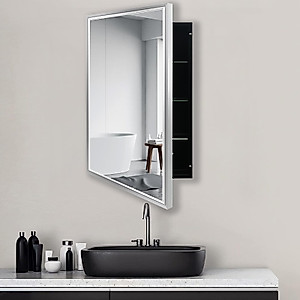 FOMAYKO Bathroom Medicine Cabinet with Mirror, Recess or Surface Mount Bathroom Vanity Mirror Cabinet,Single Door Cabinet Famerhouse Bathroom Mirror with Storage Cabinet (Brush Silver, 16"x26")