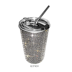 Zcargel Bling Drink Coffee Mug, Crystal Drink Cup 20 Oz Stainless Steel Straw Coffee Cup Travel Mug Leak-proof Insulated Coffee Mug With Straw Water Cup Straight Cup For Home Office