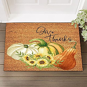Welcome Rug Pumpkin Sunflower Fall Leaves Entryway Outdoor Floor Door Mat with Heavy Duty Backing Give Thanks Coir Mat Outdoor - Front Door Entryway Mats Welcome Home Gifts 16x24in
