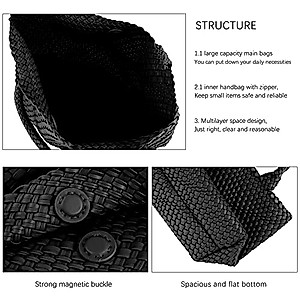 Woven Bag for Women, Vegan Leather Tote Bag Large Summer Beach Travel Handbag and Purse Retro Handmade Shoulder Bag (Black)