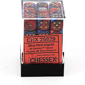 Chessex DND Dice Set D&D Dice-12mm Gemini Blue, Red, and Gold Plastic Polyhedral Dice Set-Dungeons and Dragons Dice Includes 36 Dice – D6