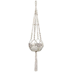 Mkono Macrame Plant Hanger Indoor Outdoor Hanging Planter Basket Cotton Rope 4 Legs 41 Inch