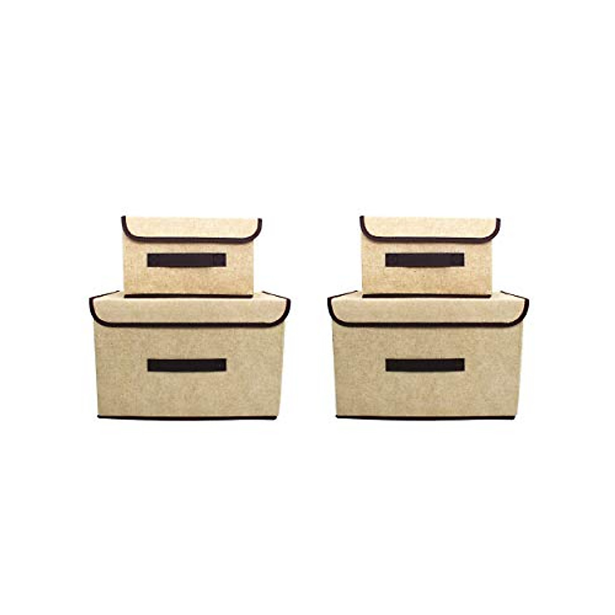 Fabric storage box with Lids 4 pieces beige Fabric Foldable Storage Box Bin with Lids Collapsible Clothes Storage Box Bin Dust proof Closet Storage Box
