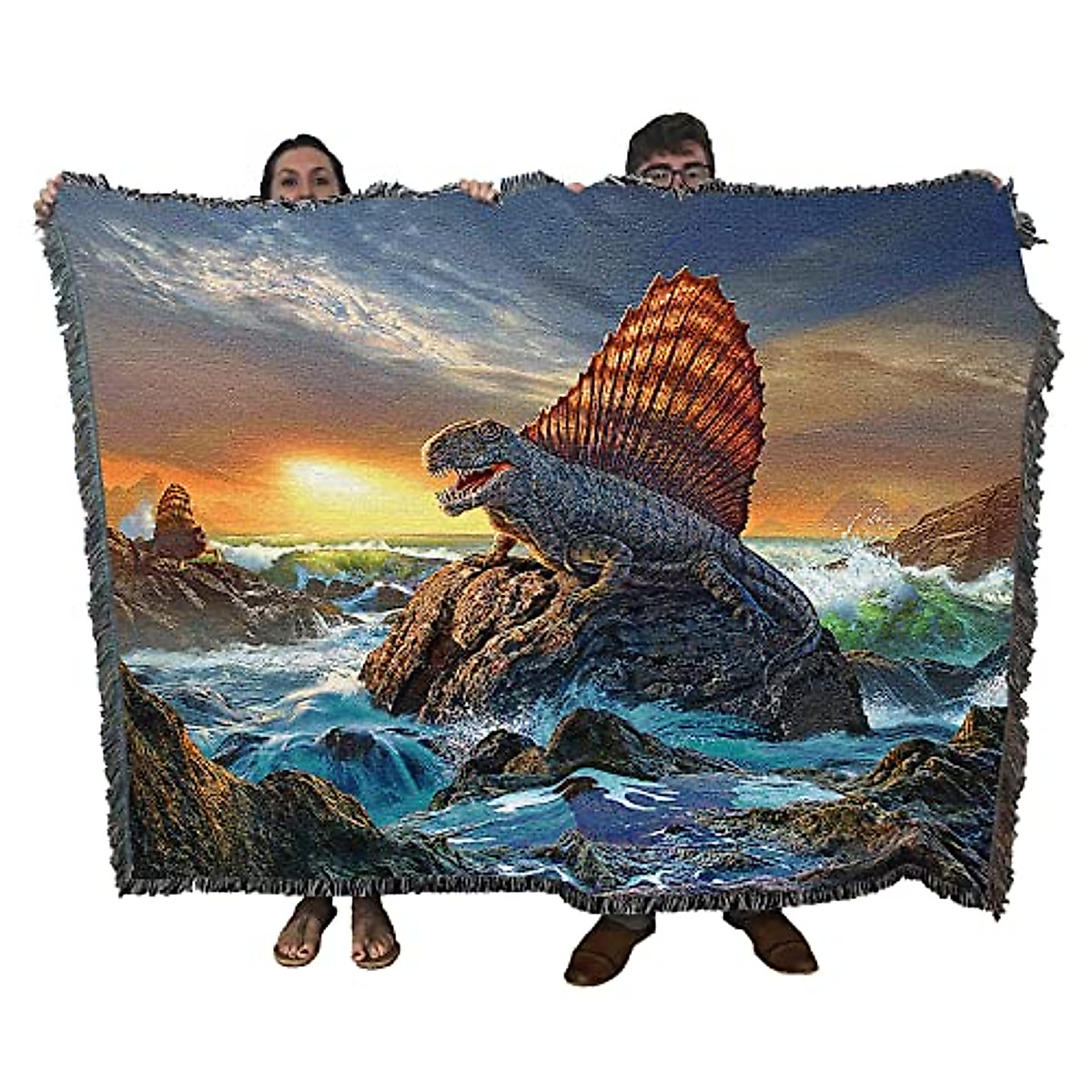 Pure Country Weavers Dimetrodon Blanket by Jerry LoFaro - Dinasour Prehistoric Gift Tapestry Throw Woven from Cotton - Made in The USA (72x54)