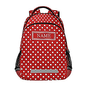 ODAWA Custom Backpack for Girls Personalized Backpack Add Your Name Text Customization Red Dot Pattern Child Backpack Travel Bag