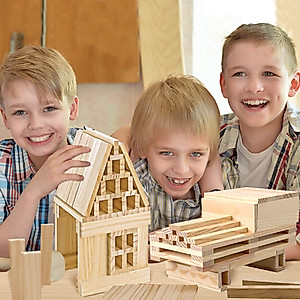 3 Bees & Me Wooden Building Toys - STEM Toys for Boys and Girls - 100 Wood Plank Pieces