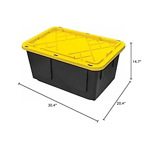 Generic (4 Pack) 27 Gallon Stackable Storage Container With Lid - Black and Yellow Storage Tote - Storage Tote