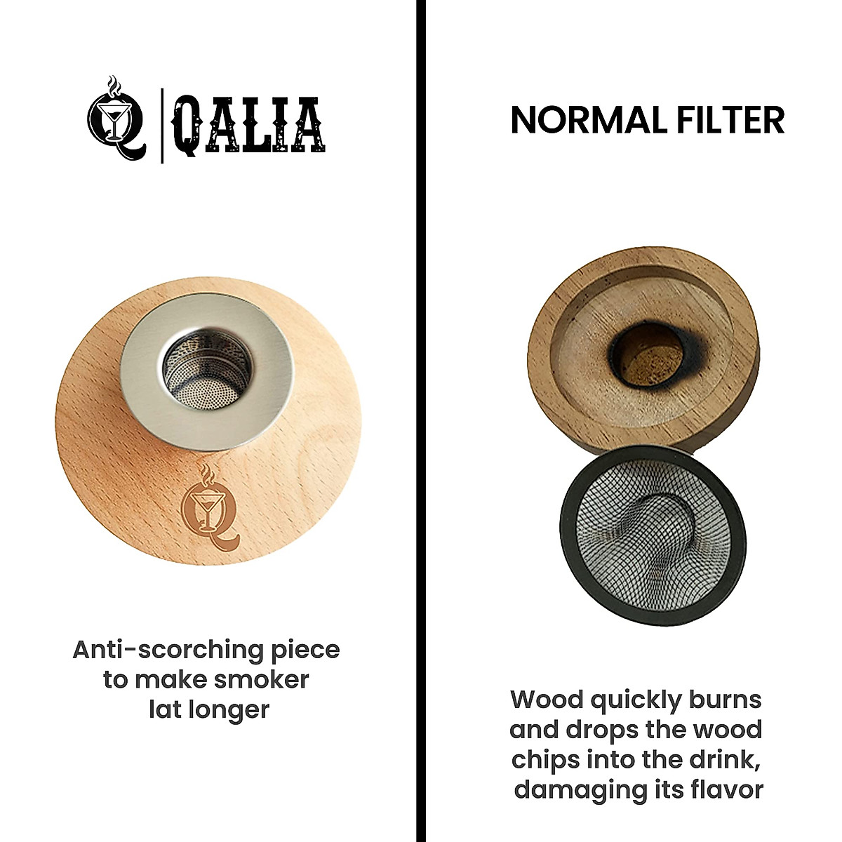 QALIA Cocktail Smoker Kit with Torch & Wood Chip - Six Kinds of Wood Chips for Cocktails Bourbon, Wine, Meats & Food - Fashionable Whiskey Smoker for Friend, Dad, & Whiskey Lover (No Butane)