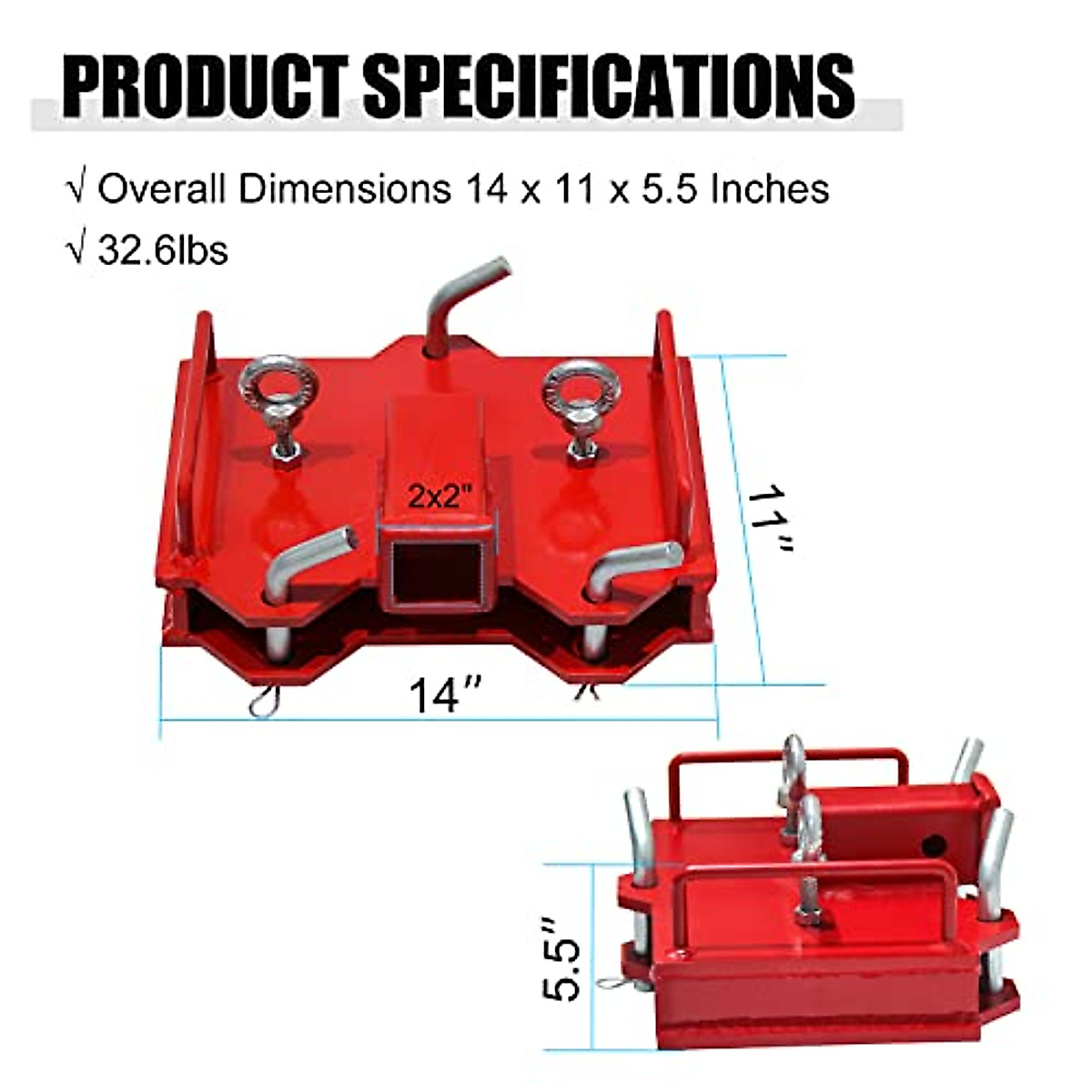 Hasopy Insert Forklift Trailer Hitch Receiver for Dual Pallet Forks Towing Adapter Attachment, 2" Trailer Hitch Receiver Heavy Duty Steel 6500lbs Capacity