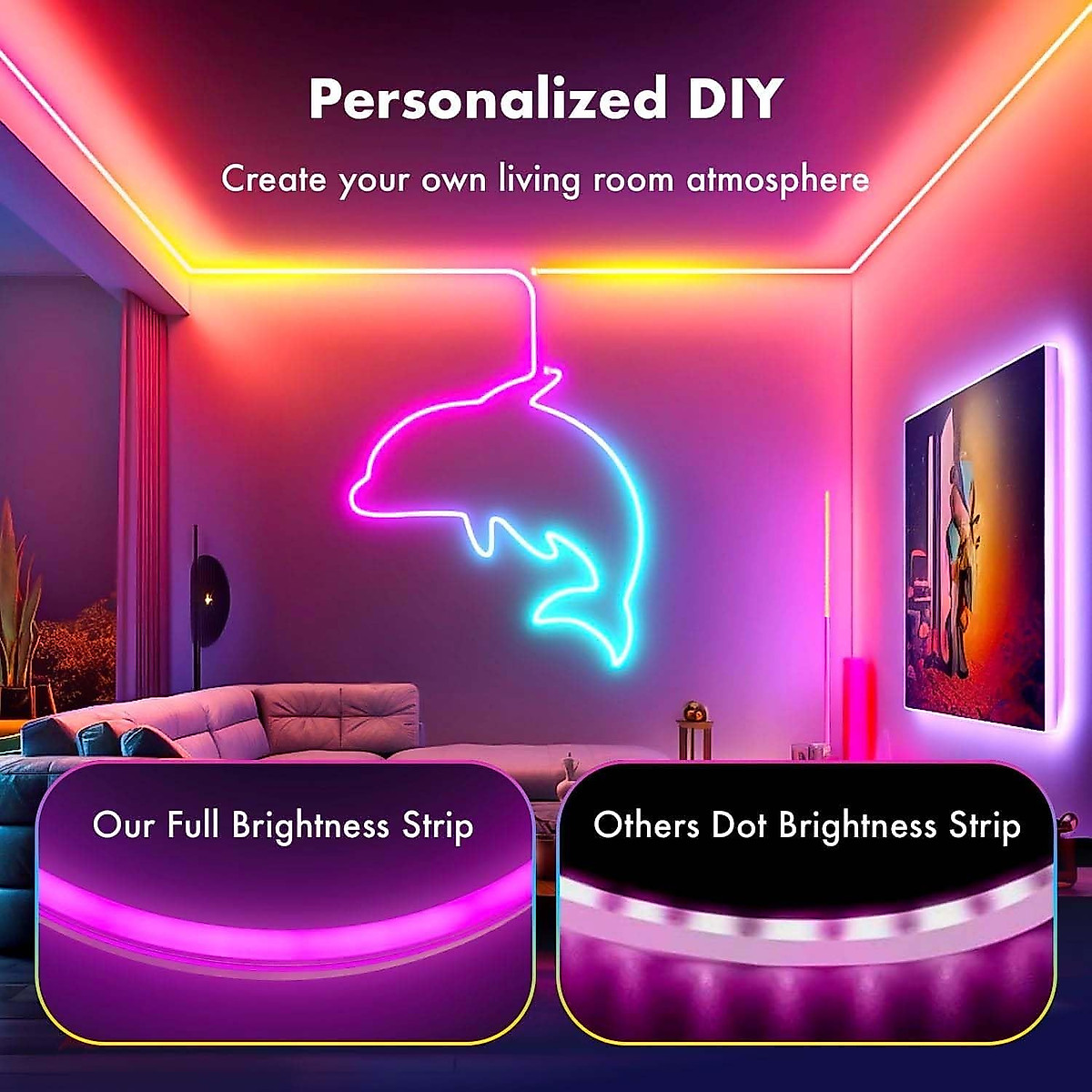 Led Lights for Bedroom, L8star 50ft Rgb Led Strip Lights with Bluetooth and Remote Control Sync to Music