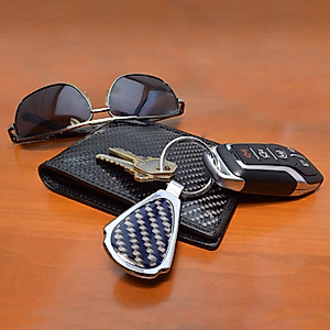 iPick Image Compatible with Honda Red Logo Accord Real Black Carbon Fiber Chrome Metal Teardrop Key Chain