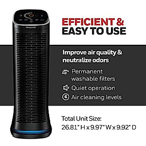 Honeywell HFD360 Air Genius 6 Air Purifier with Bluetooth, Permanent, Washable Filter, Large Rooms (260 sq. ft.), Black