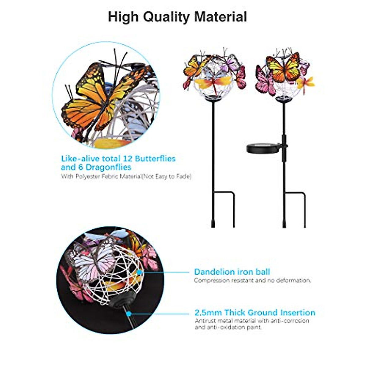 Aiscool Solar Lights Outdoor Butterfly Lights Garden Decorative Solar Stake Lights with Butterflies Decor Powered Waterproof for Garden Yard Pathway 2 Pack