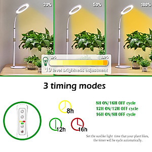 yadoker Plant Grow Light for Indoor Plant,Desk LED Grow Light,Height Adjustable,Automatic Timer with 8/12/16 Hours,10-Level Brightness,Ideal for Small Plant Grow