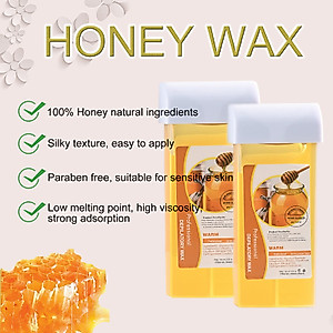 Roll On Wax Kit, Honey Roller Waxing Kit for Sensitive Skin, Hair Removal Roll On Wax Warmer with 2 Wax Roller Cartridge Refill,100 pcs Wax Strips, for Legs Arms and Underarm