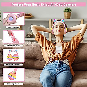 Astro Alan Kids Headphones, Unicorn Pop Bluetooth Wireless for Headphones Over Ear, Fidget Bubbles Cat Ear School Built-in Mic Foldable Girls Boys Women Tablet/iPad/Phone/PC(Pink) (02)