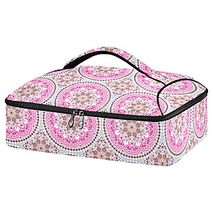 Ethnic Floral with Mandala Double Insulated Casserole Carrier For Hot or Cold Food, Expandable Hot Food Carrier Bag, Insulated Food Bag for Parties, Beach, Picnic, Camping