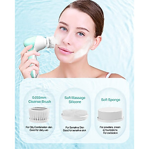 TOUCHBeauty Portable Facial Brush Set with Case & 3 Spin Brush Heads, 0.055mm Deep Pores Cleansing Bristle, Soft Silicone Massager Brush Face Exfoliator Brushes, Mini Travel Size Battery Powered
