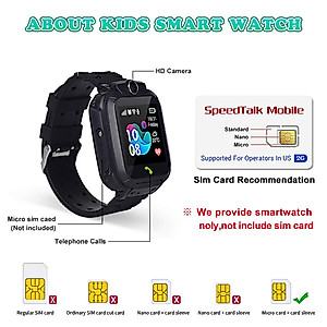 Kids Smart Watch, IP67 Waterproof LBS Positioning Watch HD Touch Screen, with SOS Two-Way Call Clock Camera SIM Card Slot Compatible with iOS and Android（Black）